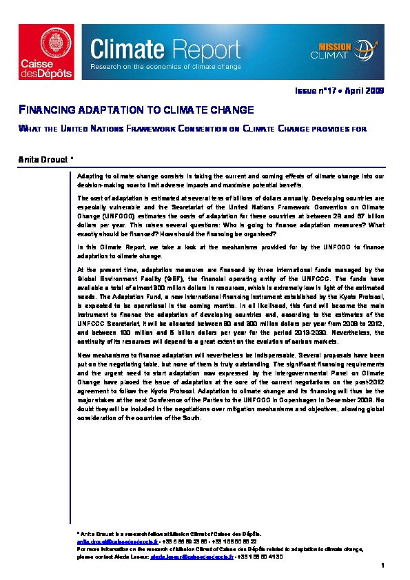 Financing adaptation to climate change: What The United Nations ...