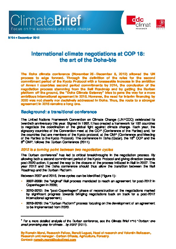 International climate negotiations at COP 18: the art of the Doha-ble ...