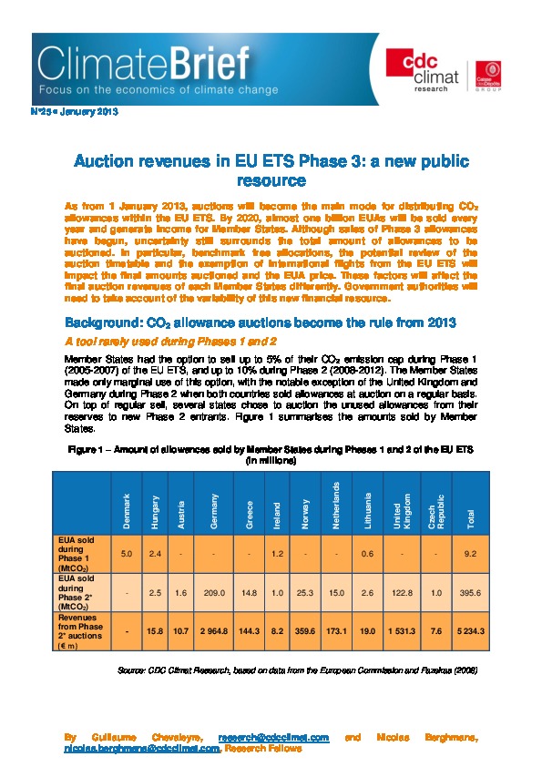 Auction revenues in EU ETS Phase 3: a new public resource - I4CE