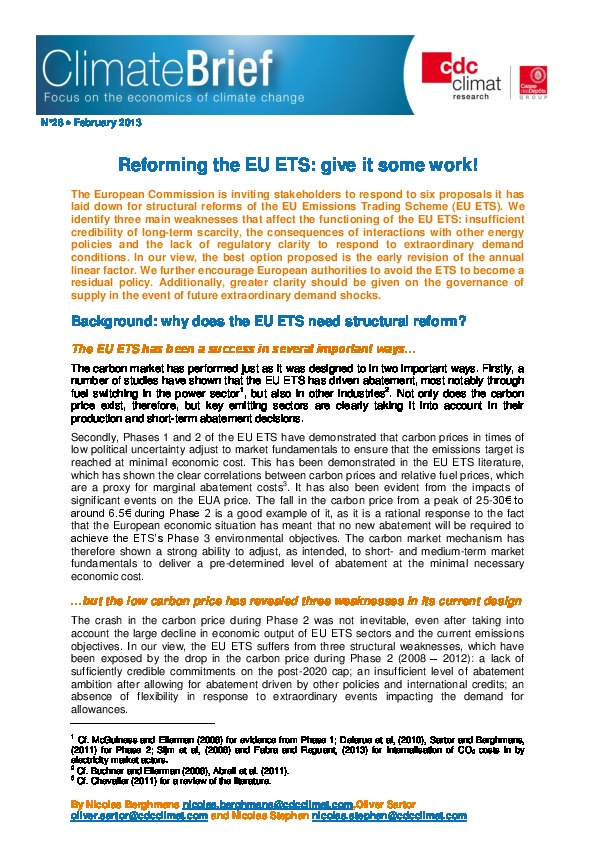 Reforming the EU ETS: give it some work! - I4CE