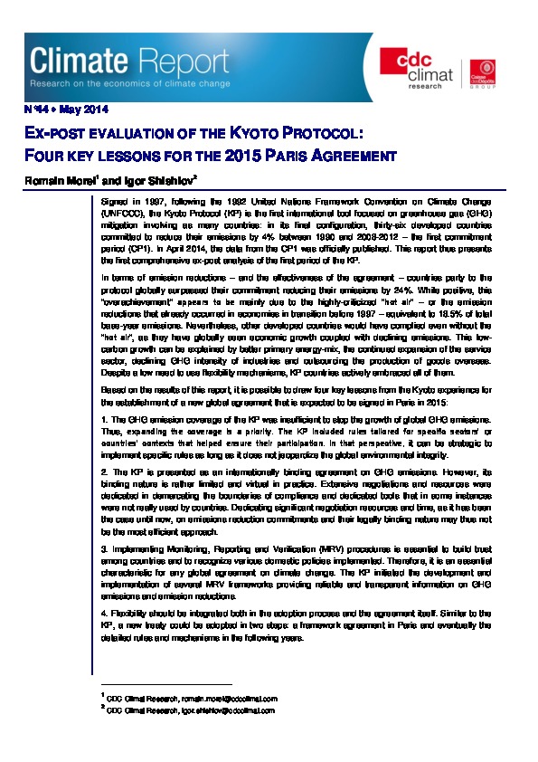 Ex-post evaluation of the Kyoto Protocol : Four key lessons for the ...
