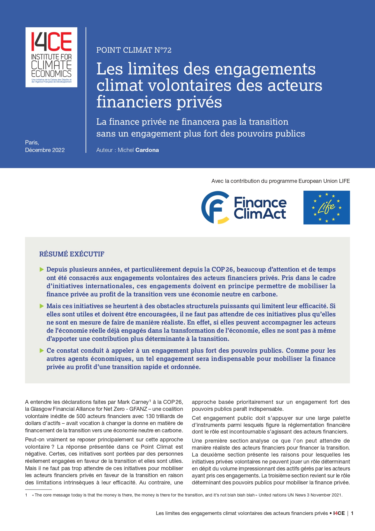Les limites des engagements climat volontaires des acteurs financiers ...