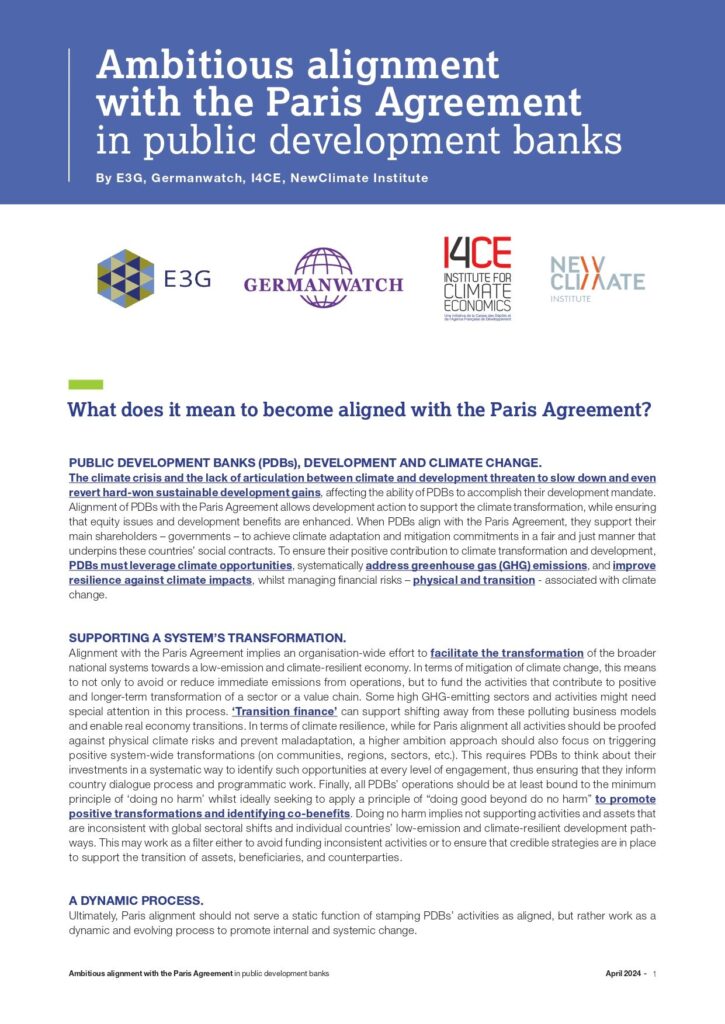 Ambitious alignment with the Paris Agreement in public development ...